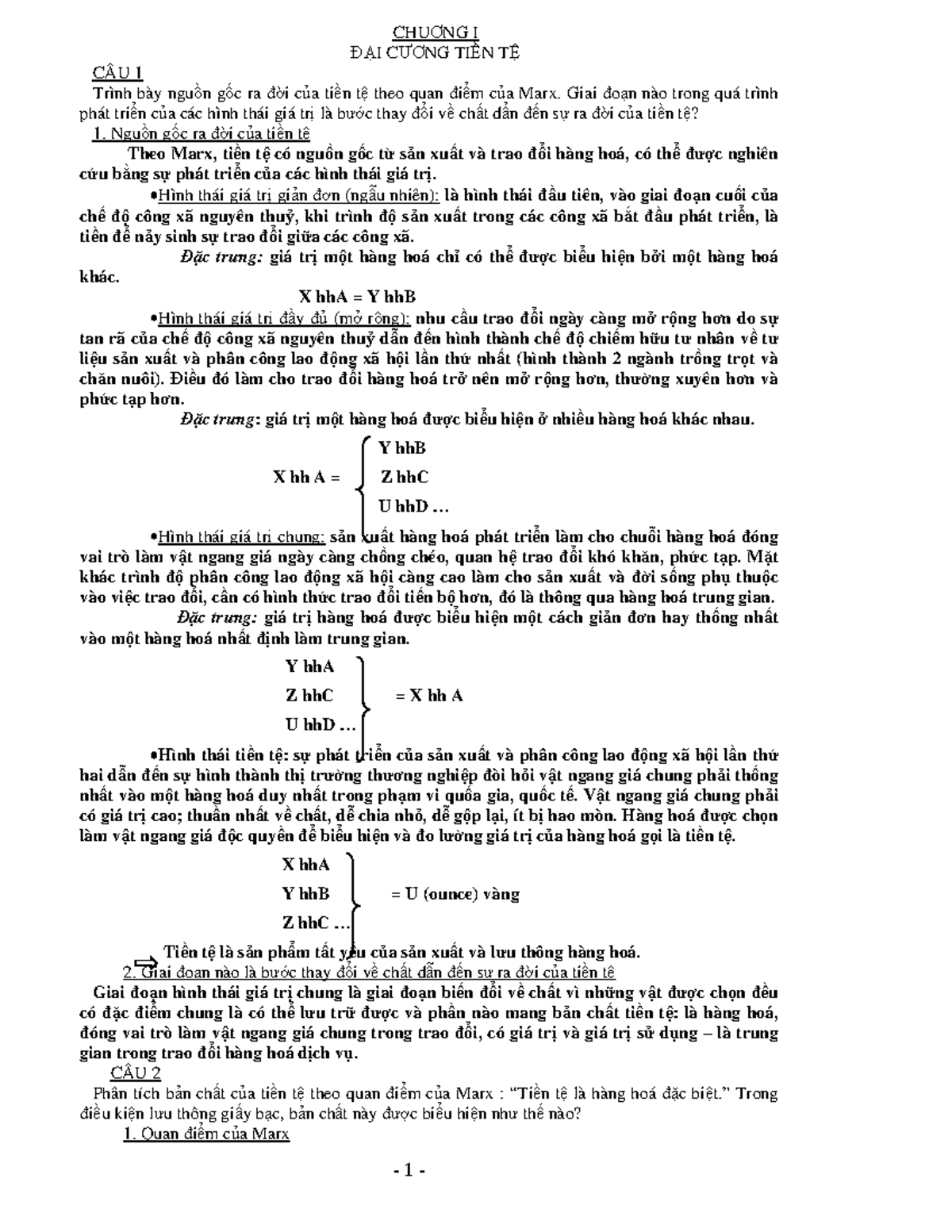 Cau hoi on tap tien te ngan hang co tra - CHU NG I I C NG TI N T CÂU 1 Trình bày ngu n - Studocu