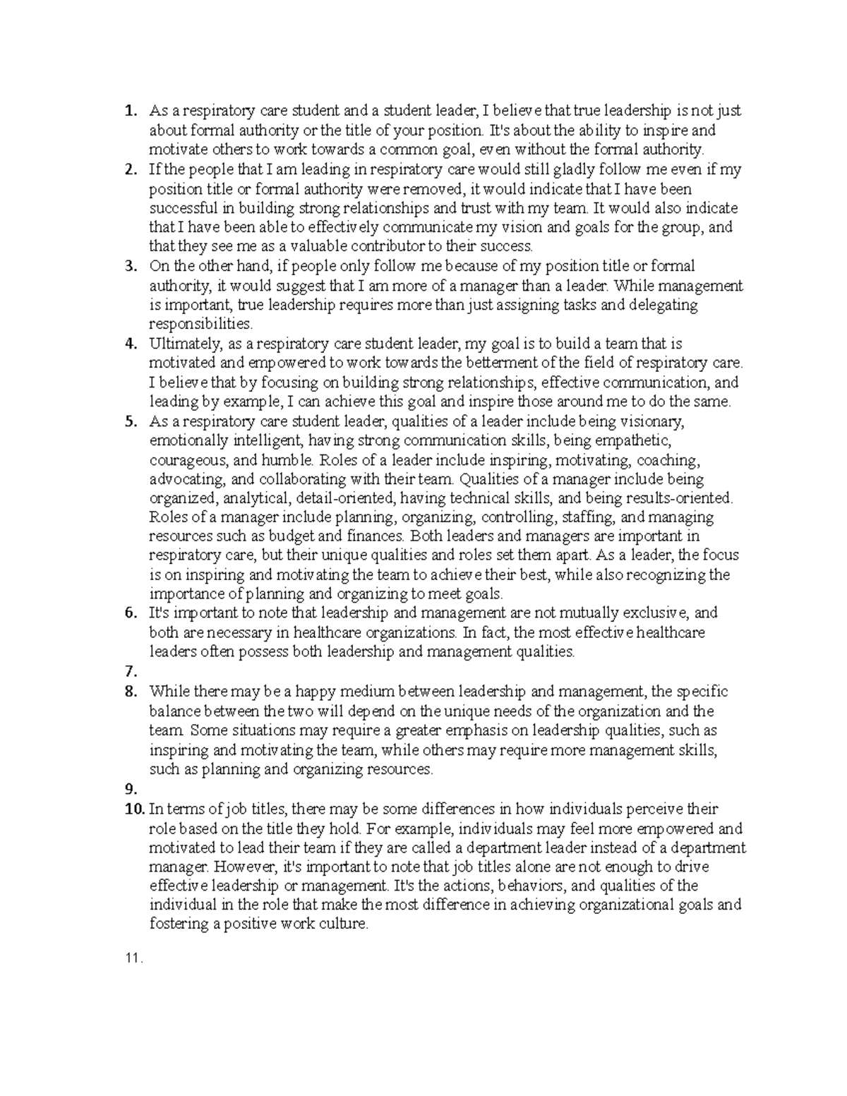 Assing 2 - As a respiratory care student and a student leader, I ...