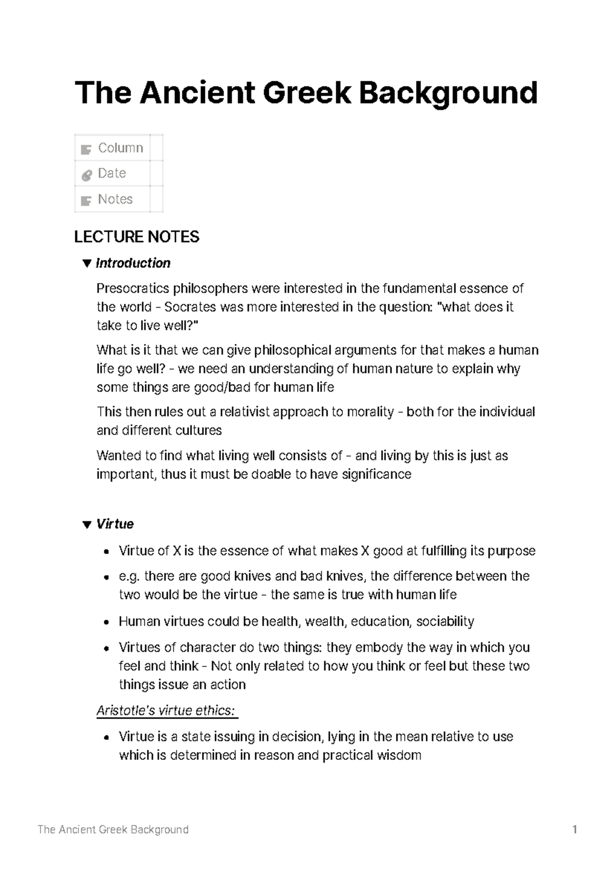 The Ancient Greek Background - The Ancient Greek Background Column Date ...