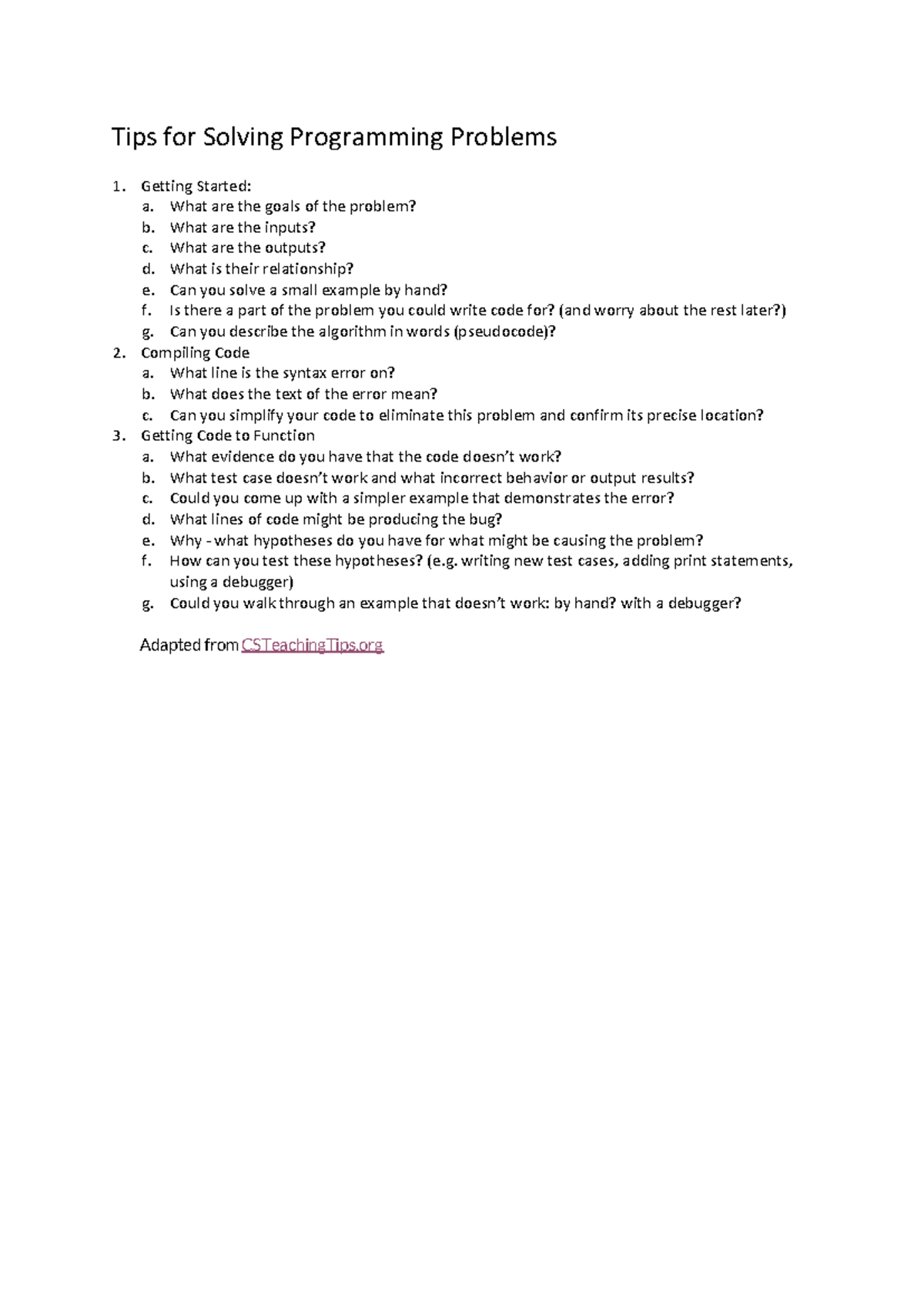 Tips for Solving Programming Problems - Tips for Solving Programming Problems Getting Started: a ...