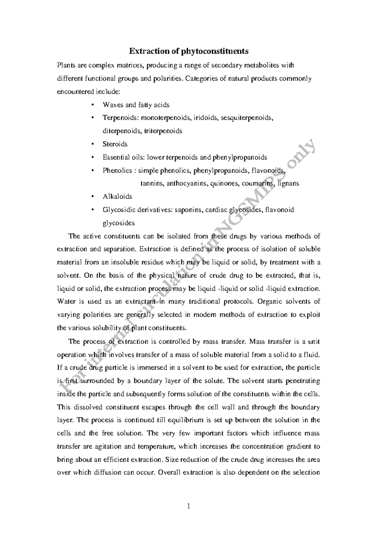Extraction Note - Extraction of phytoconstituents Plants are complex ...