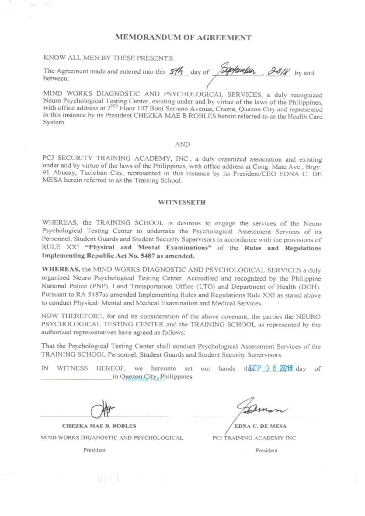 MOA OF Neuro AND Drugtest - MEMORANDUM OF AGREEMENT KNOW ALL MEN THESE ...