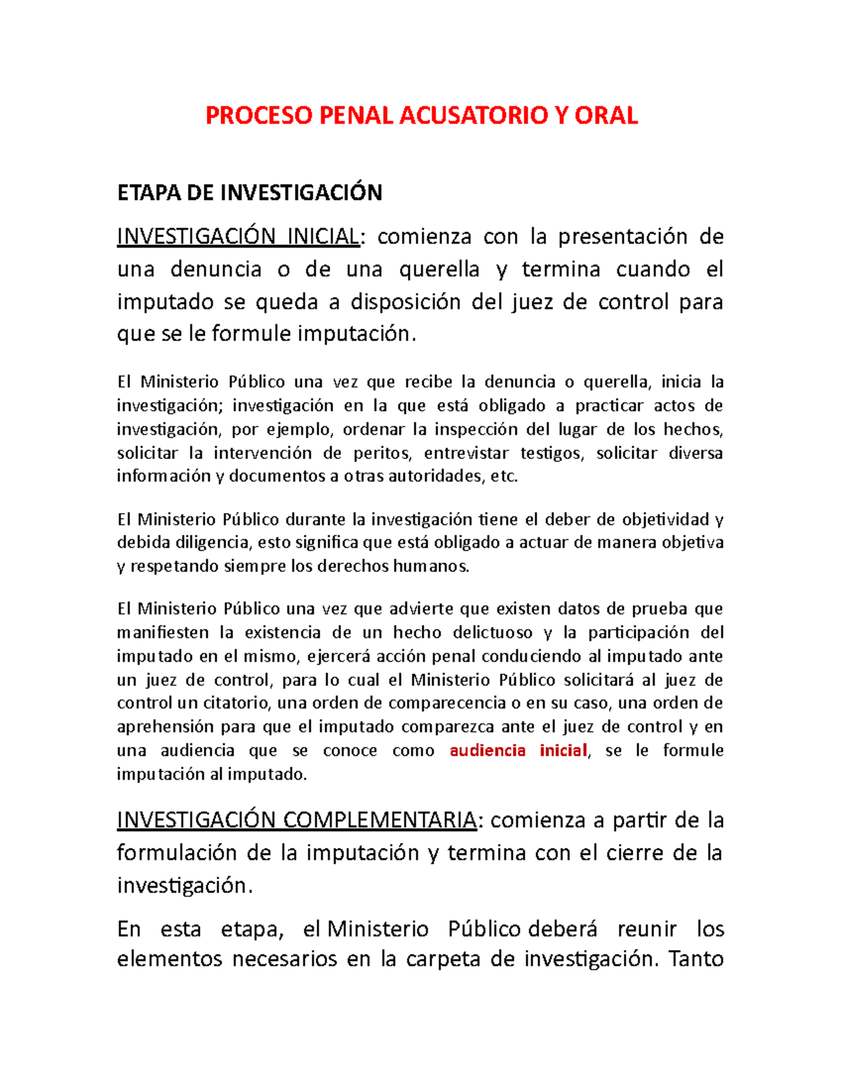 PPAy O - apuntes - PROCESO PENAL ACUSATORIO Y ORAL ETAPA DE ...