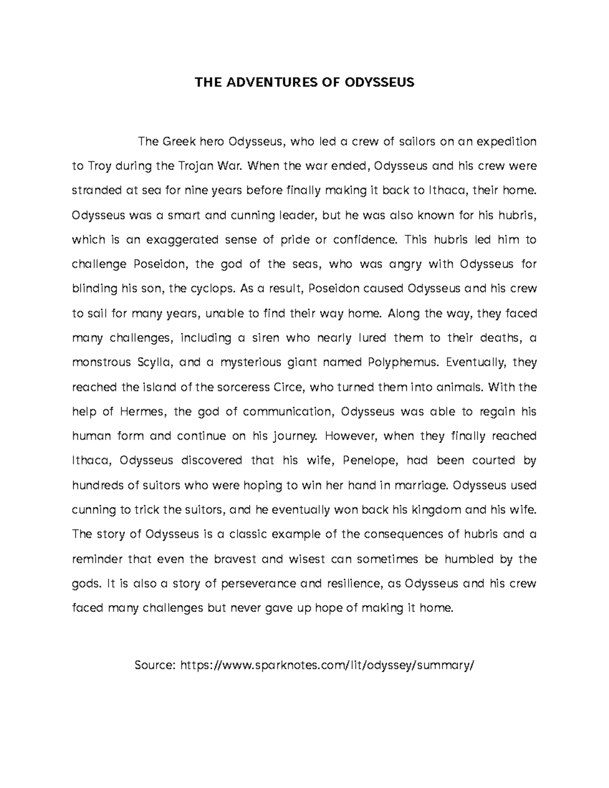 LIT Greek Story - THE ADVENTURES OF ODYSSEUS The Greek hero Odysseus ...