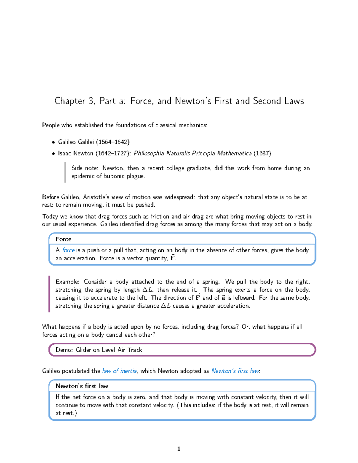 LN3a - Force, and Newton’s First and Second Laws - Chapter 3, Part a ...