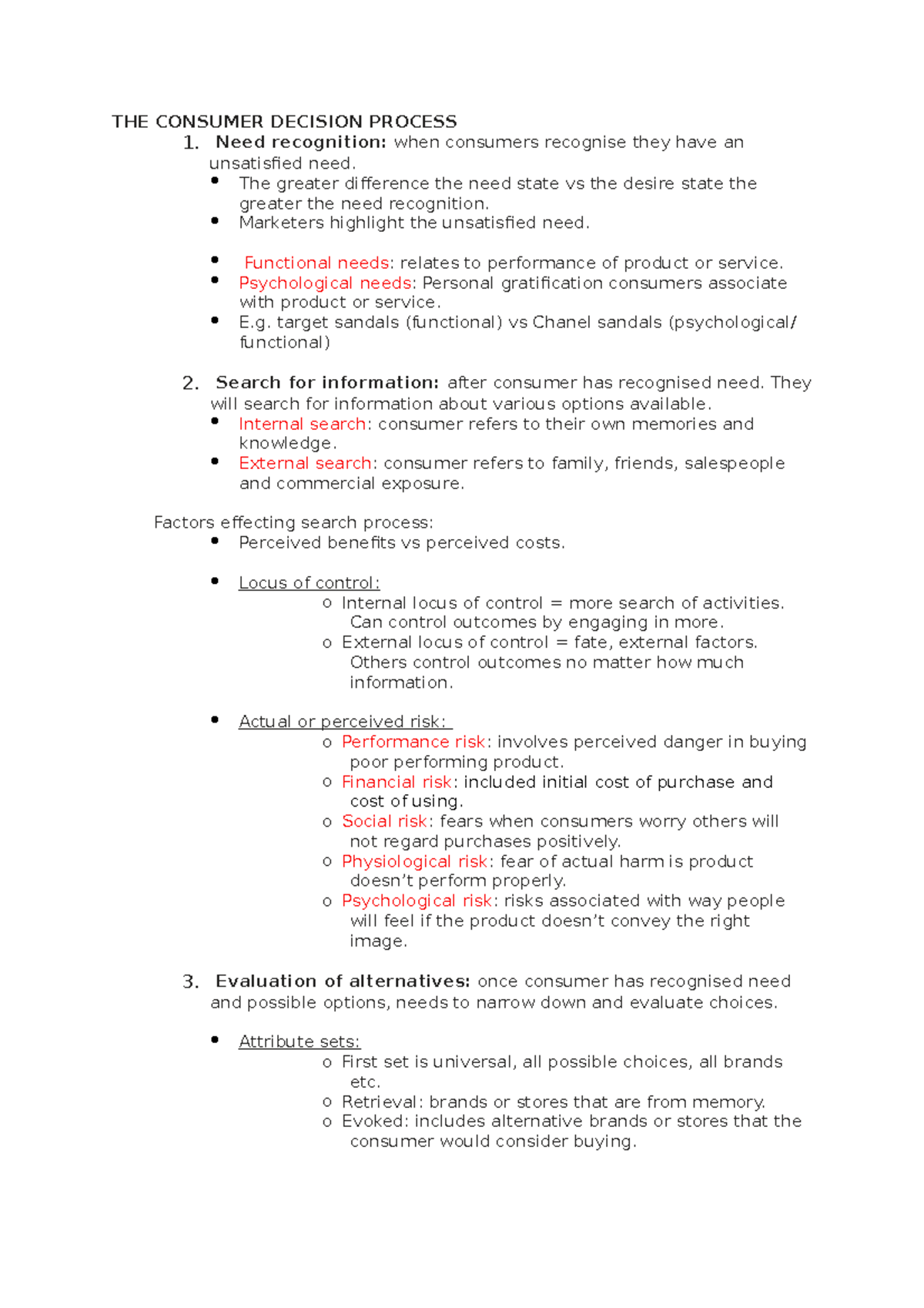 THE Consumer Decision Process - THE CONSUMER DECISION PROCESS 1. Need ...