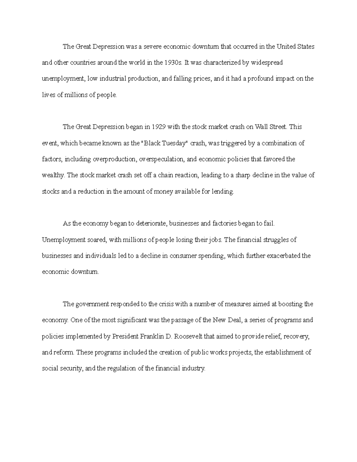 Great Depression Short Analysis - The Great Depression was a severe ...