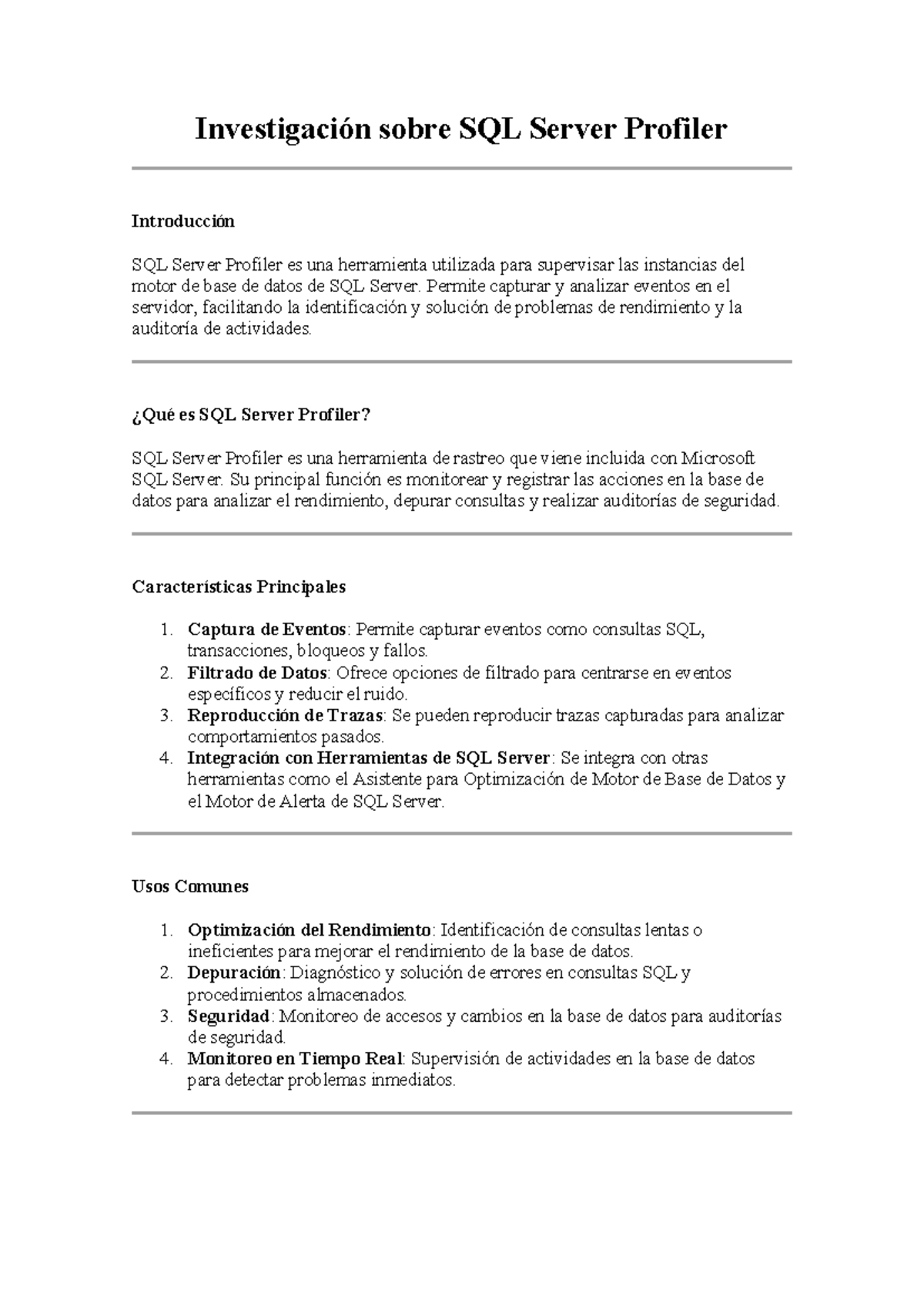 Investigación sobre SQL Server Profiler - Investigación sobre SQL Server Profiler Introducción ...