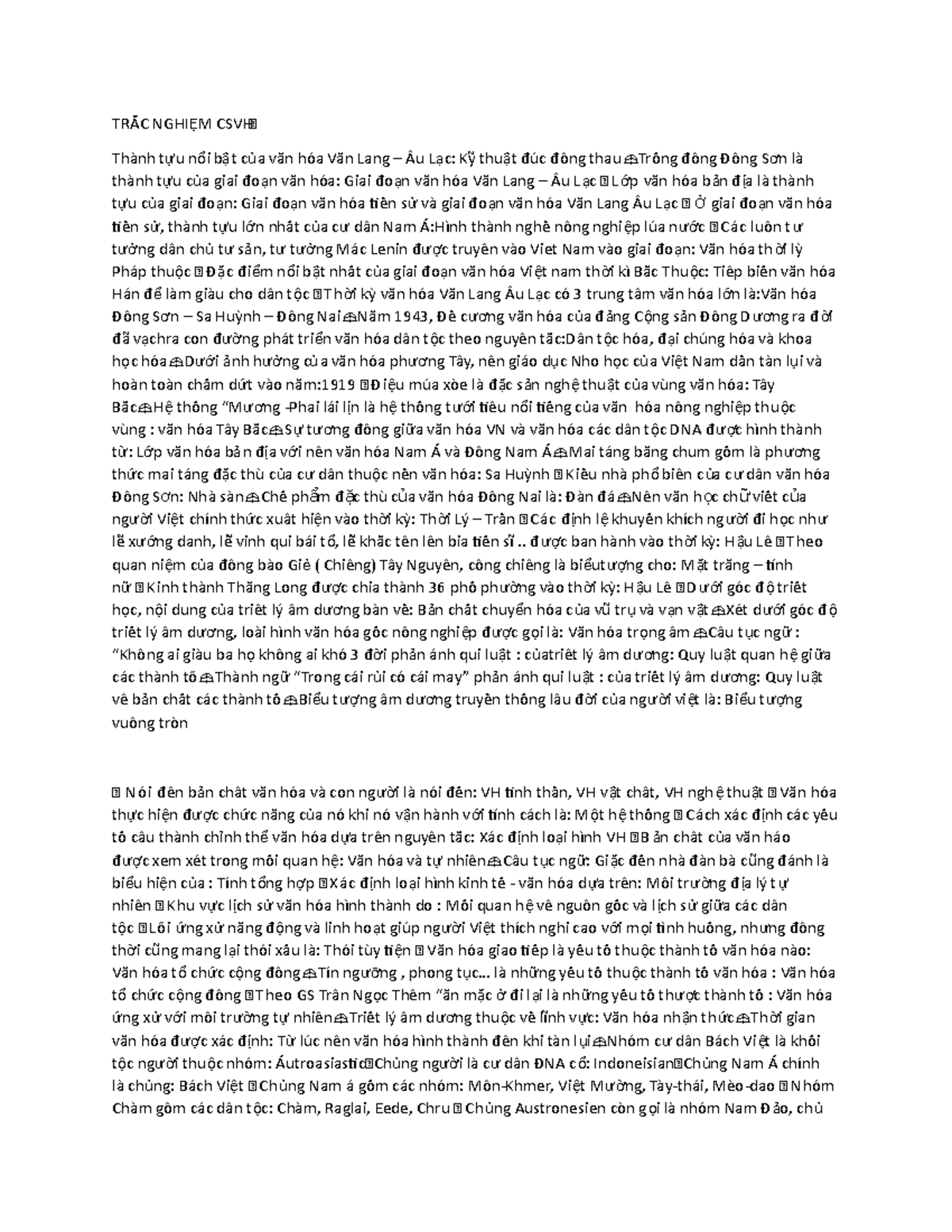 TRẮC NGHIỆM CSVH - TRẮẮC NGHI M CSVH Thành t ựu n i b t c a văn hóa Văn Lang – Âu L c: Kỹỹ thu t ...
