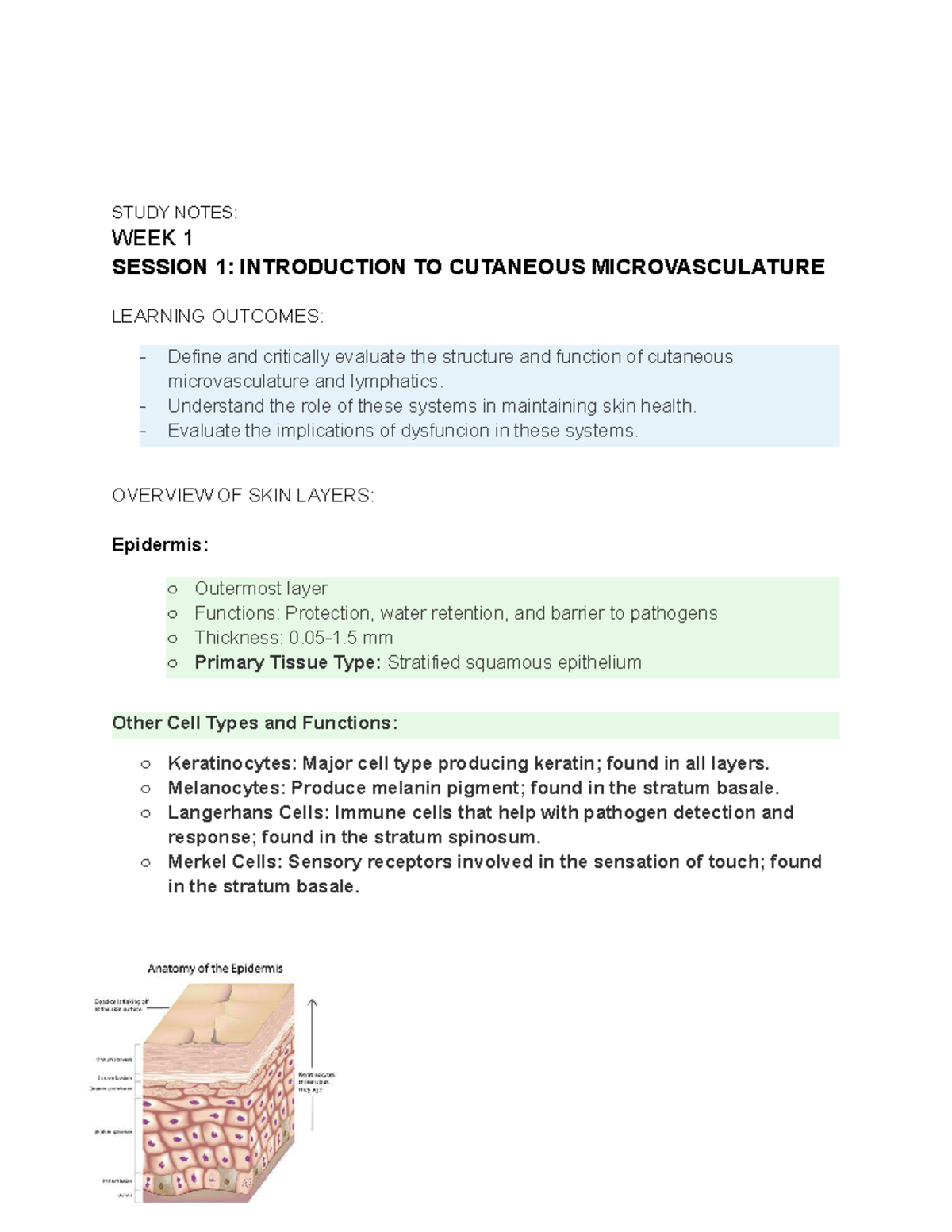 Skin management 1 - skin man 1 notes - ####### STUDY NOTES: WEEK 1 ...