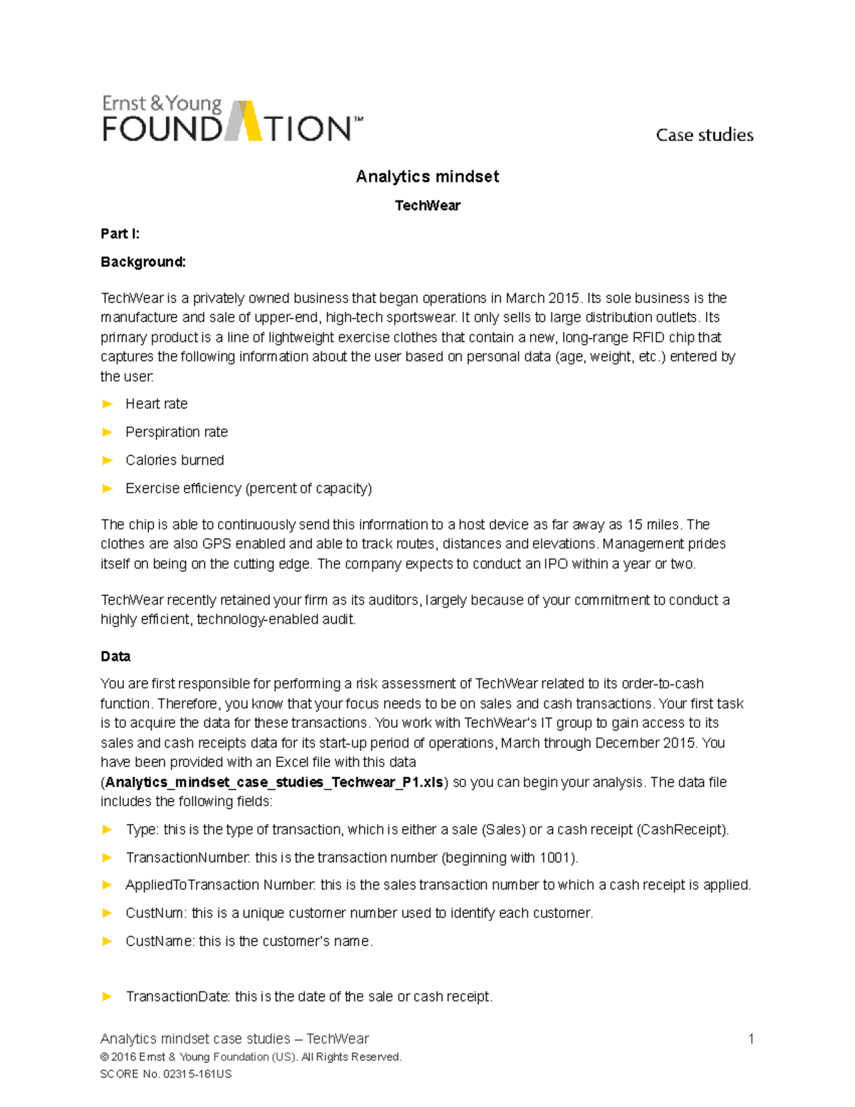 Analytics mindset case study - PART I - Analytics mindset TechWear Part ...
