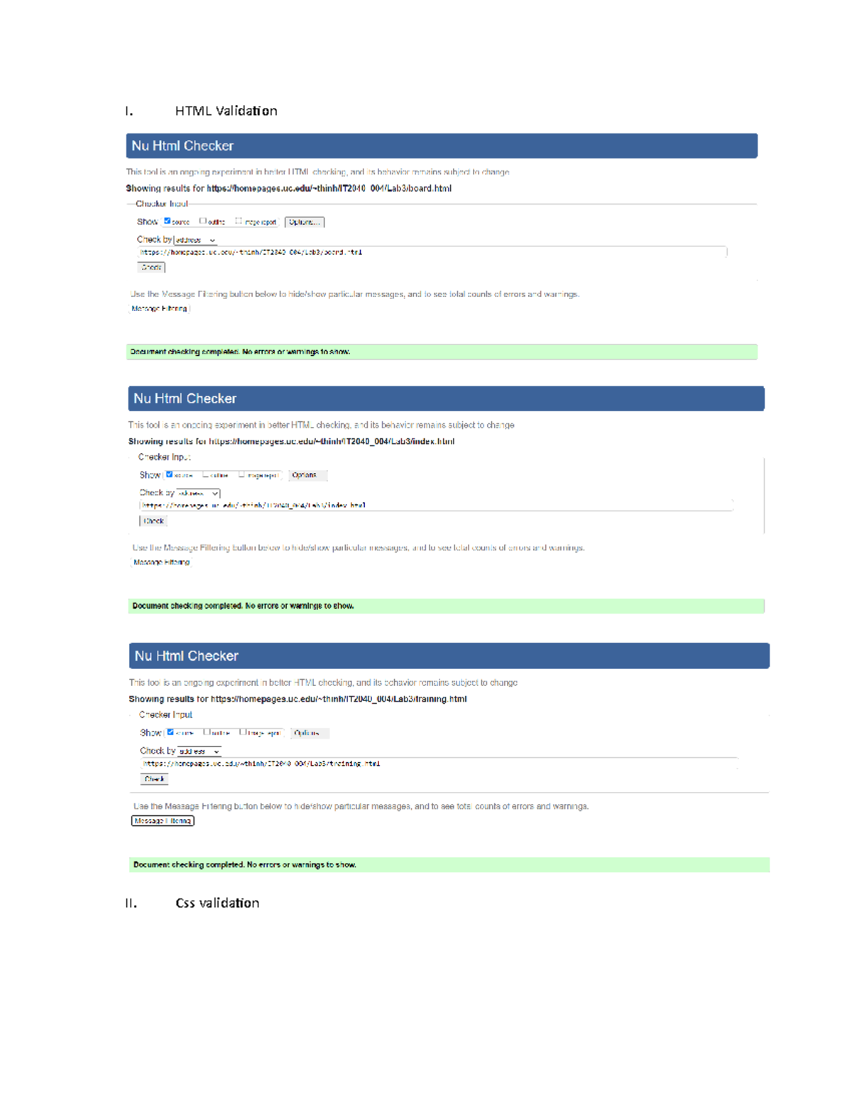 Lab 3 validations pictures - I. HTML Validation Nu Html Checker This ...