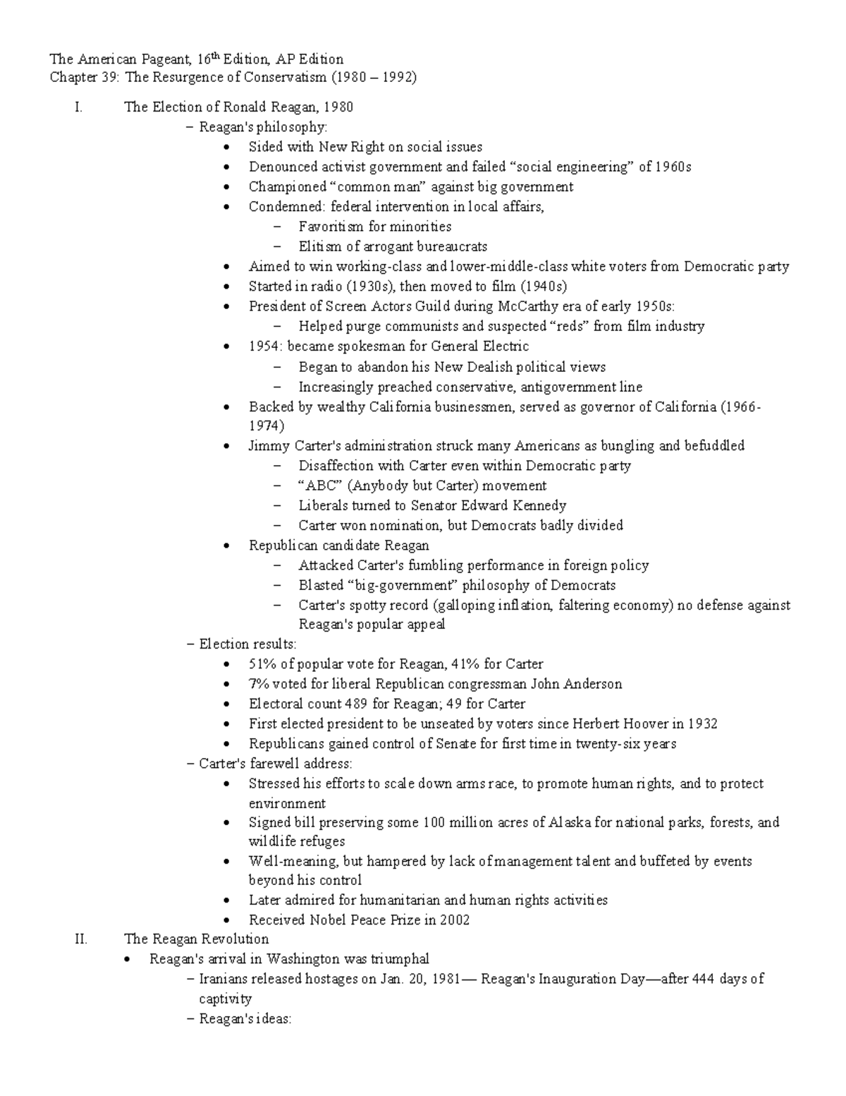 Chapter 39 - The Resurgence of Conservatism - The Election of Ronald ...