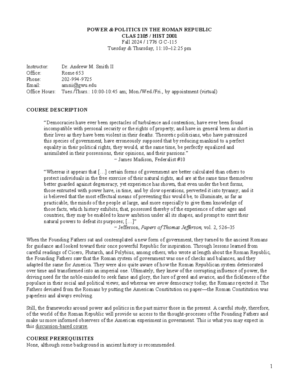F24 Politics Power-Roman Republic-Syllabus - POWER & POLITICS IN THE ...