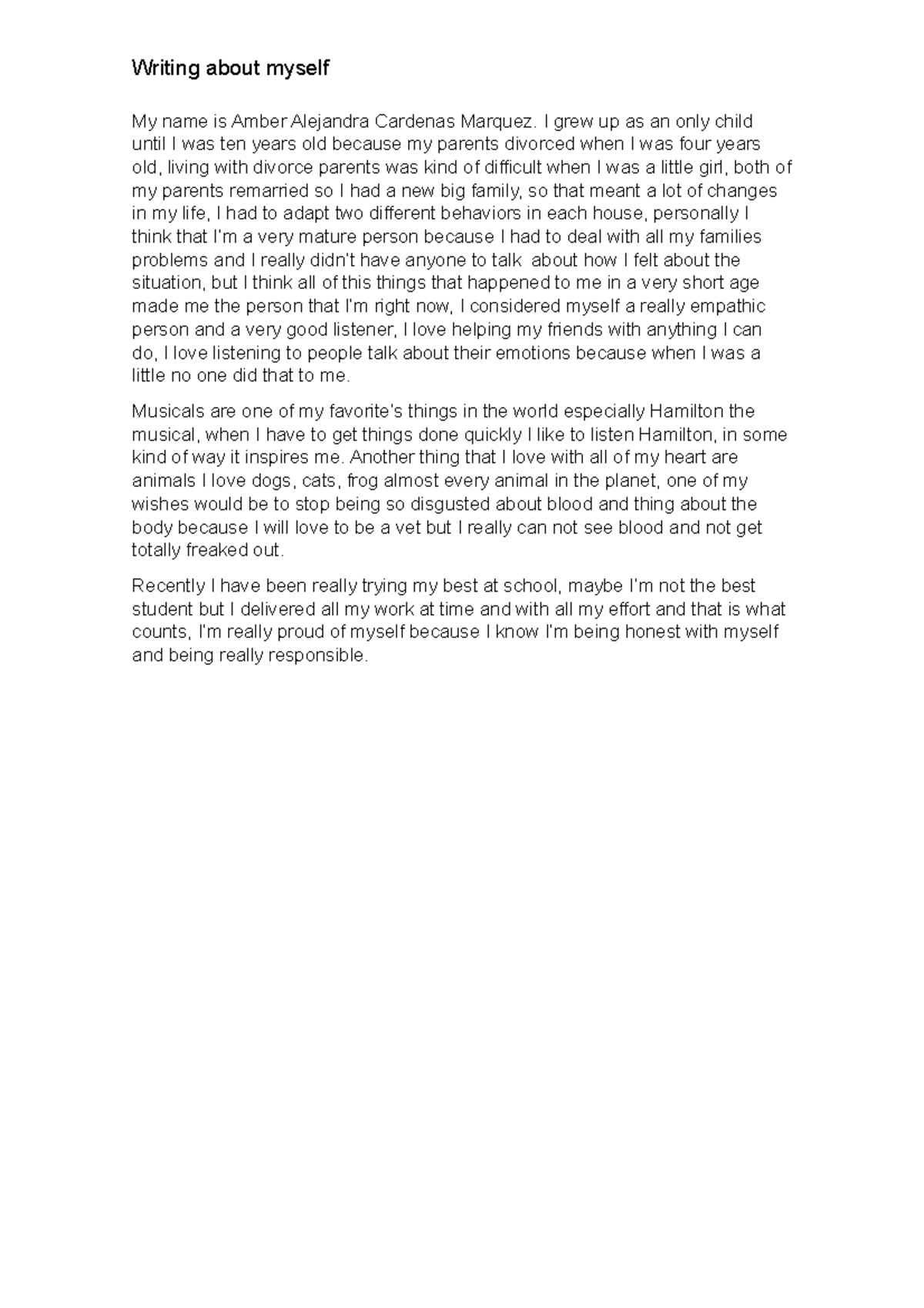 Writing about myself - Documento habla sobre la historia del autor ...