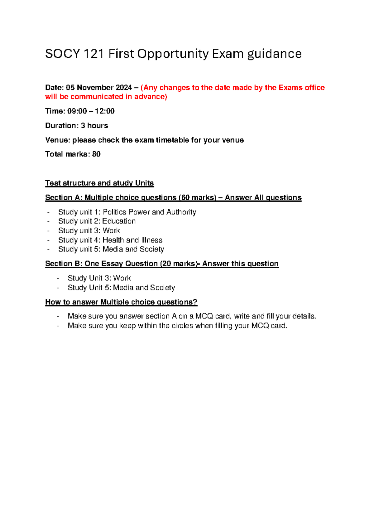 SOCY 121 Exam Guidance 2024 NOV - SOCY 121 First Opportunity Exam ...