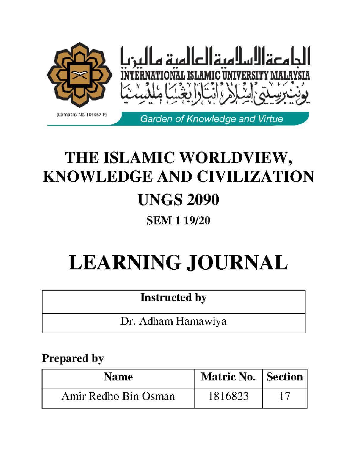 Learning Journal (THE Islamic Worldview) - THE ISLAMIC WORLDVIEW ...