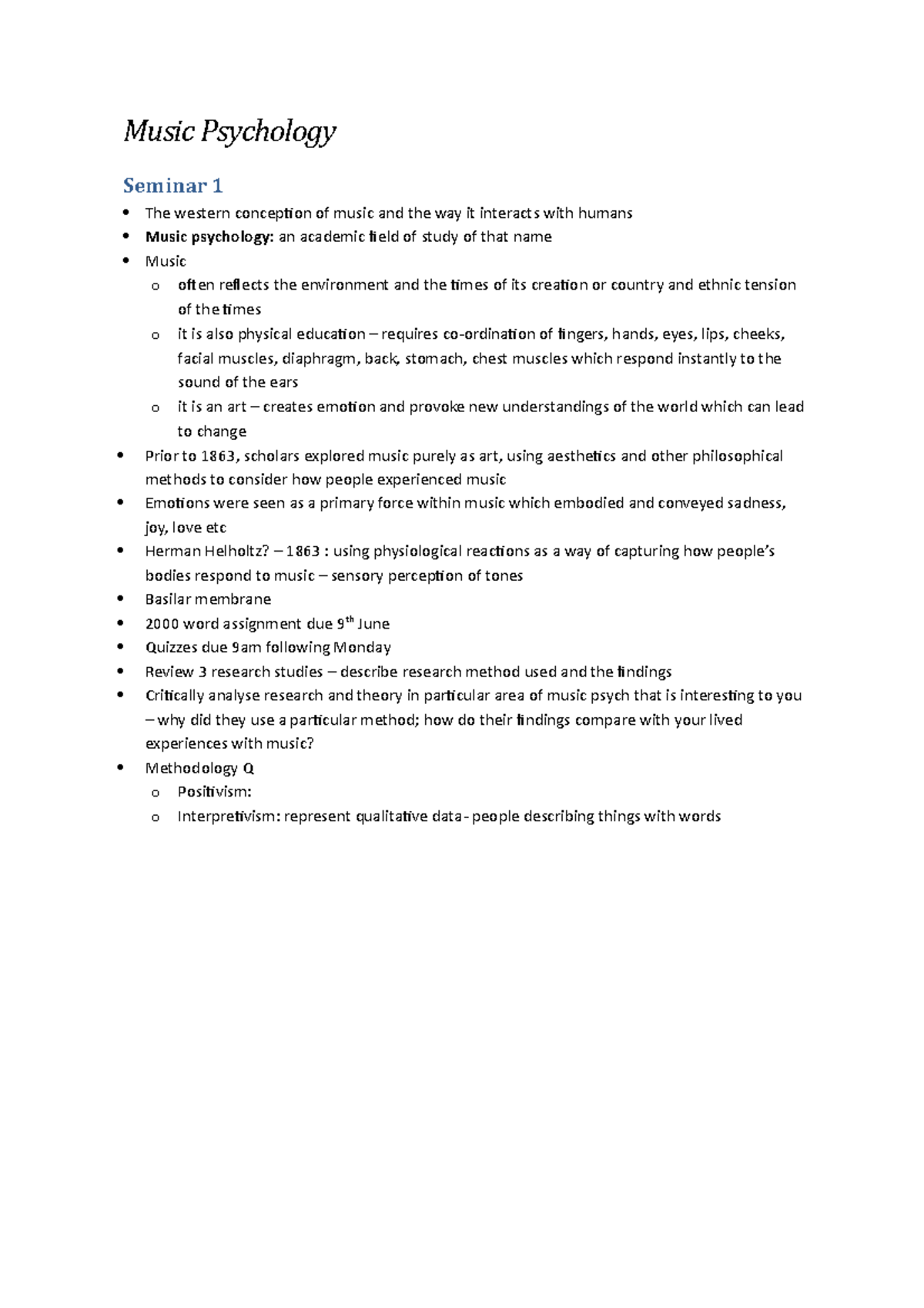 Music Psychology - Studocu