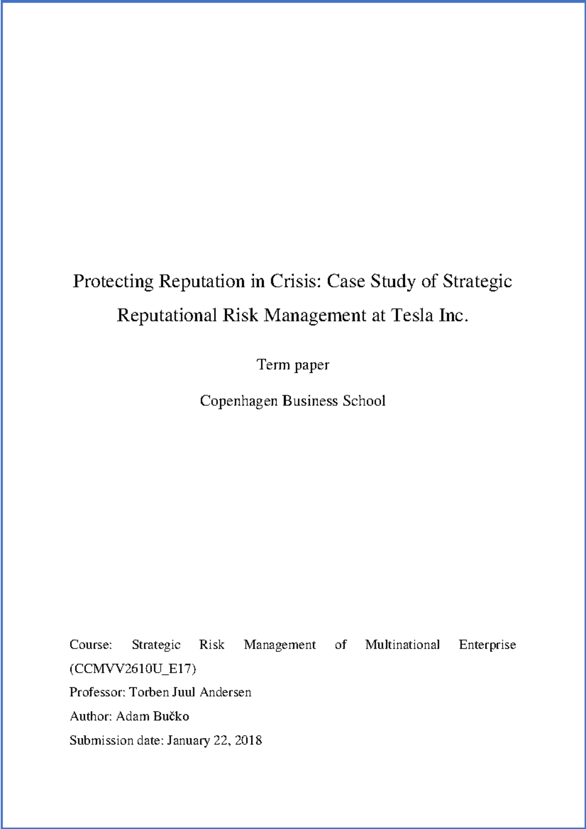 Tesla case study pdf - Protecting Reputation in Crisis: Case Study of ...