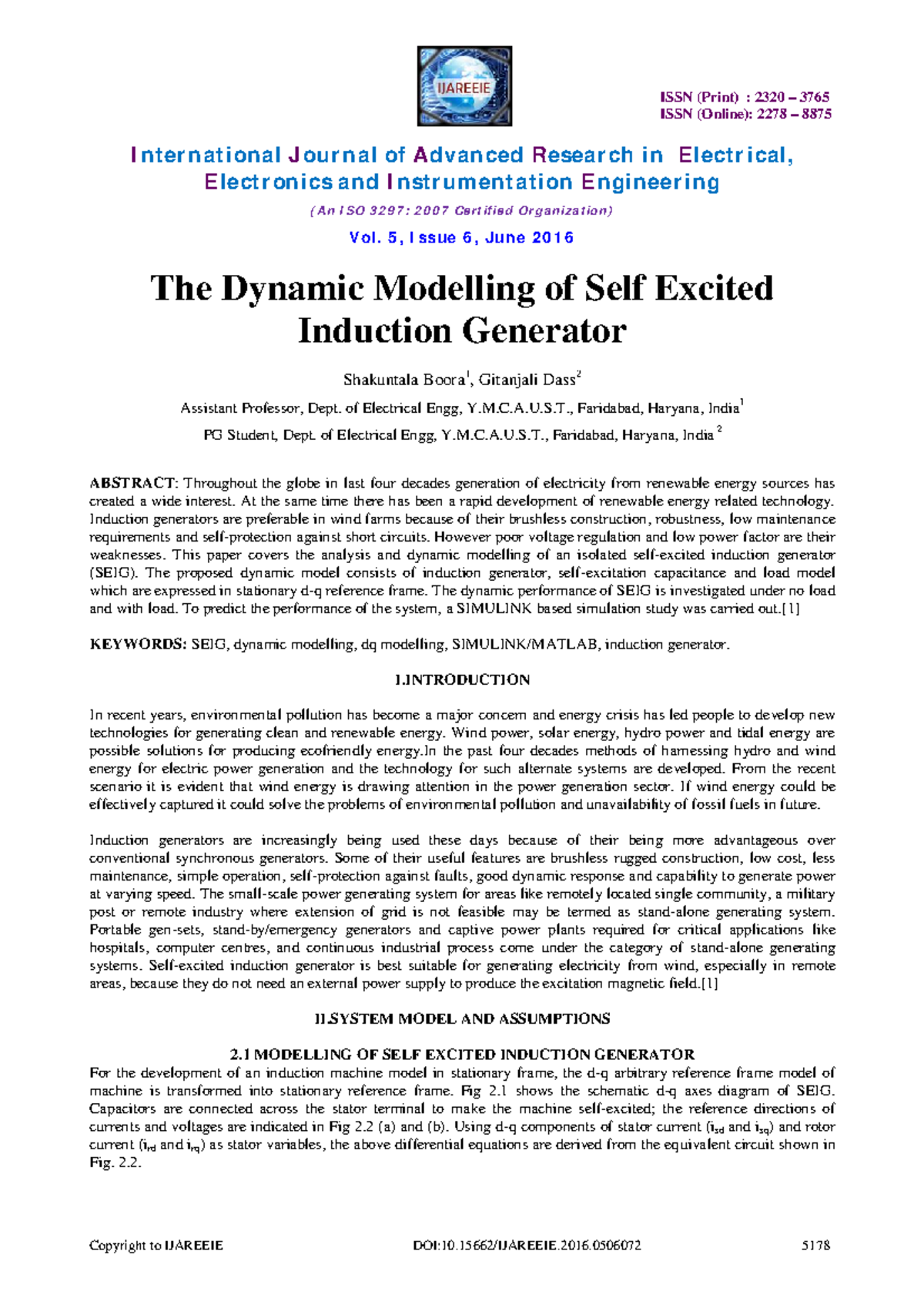 Modelling of self excited IG - ISSN (Online): 2278 – 8875 International ...