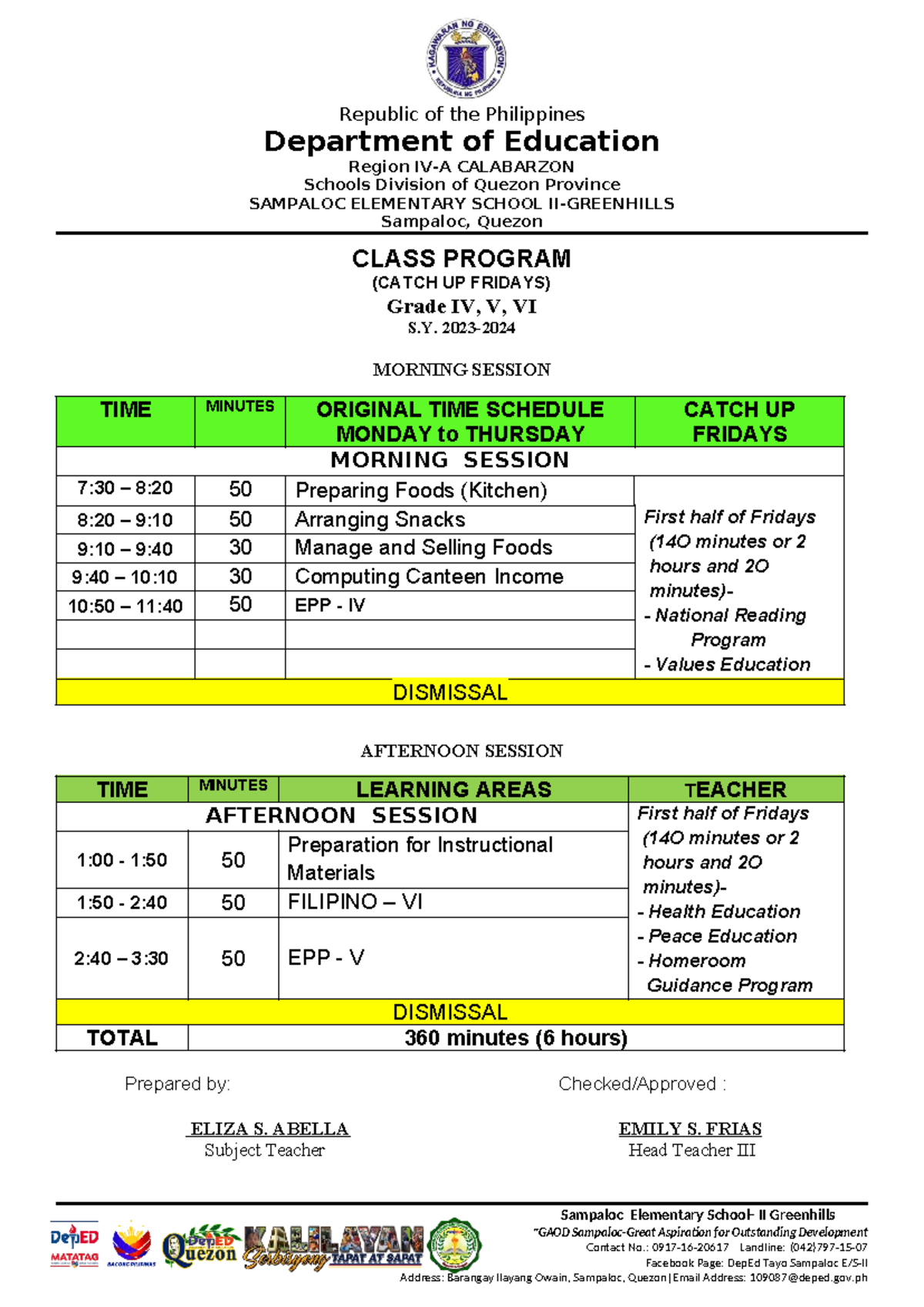 Class-Program-CUF-HME ESA - Republic of the Philippines Department of ...