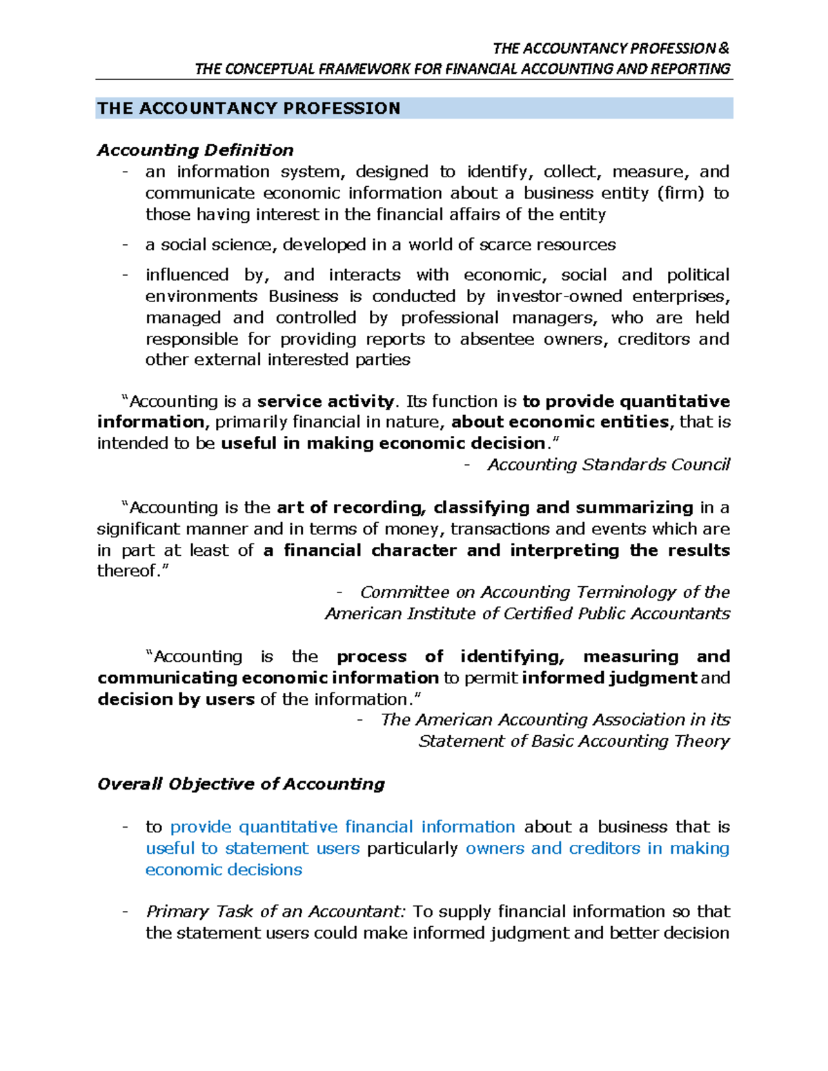 The Accountancy Profession and Conceptual Framework for Financial Accounting Reporting - THE ...