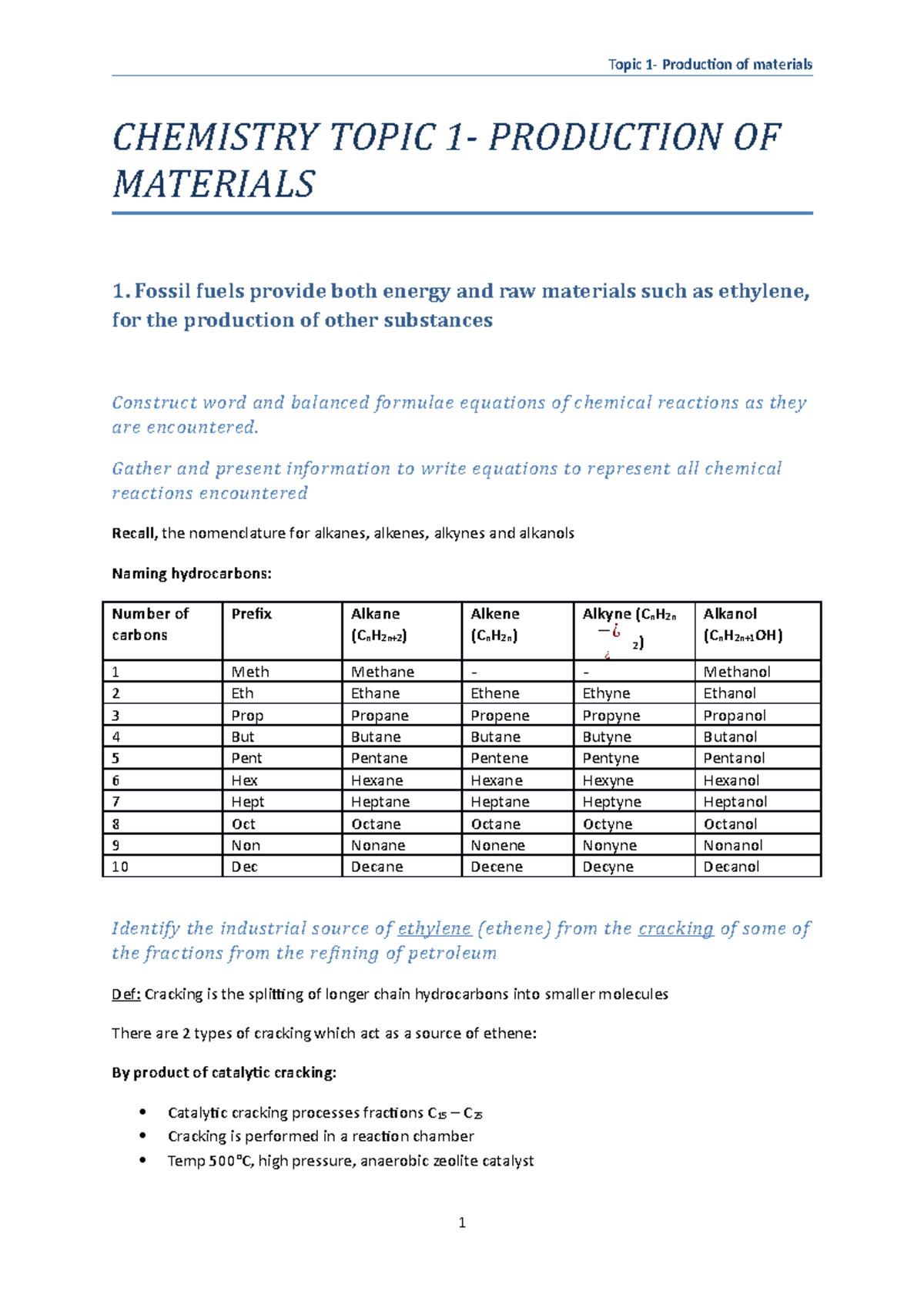 Chemistry- Topic-1 - basic foundational chemistry - Topic Production of ...