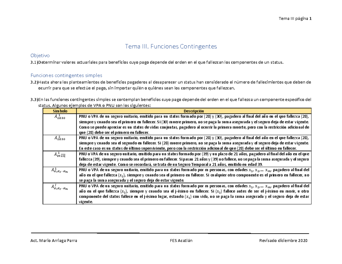 Act2 tema 3 - Matemáticas actuariales dps - Tema III. Funciones ...