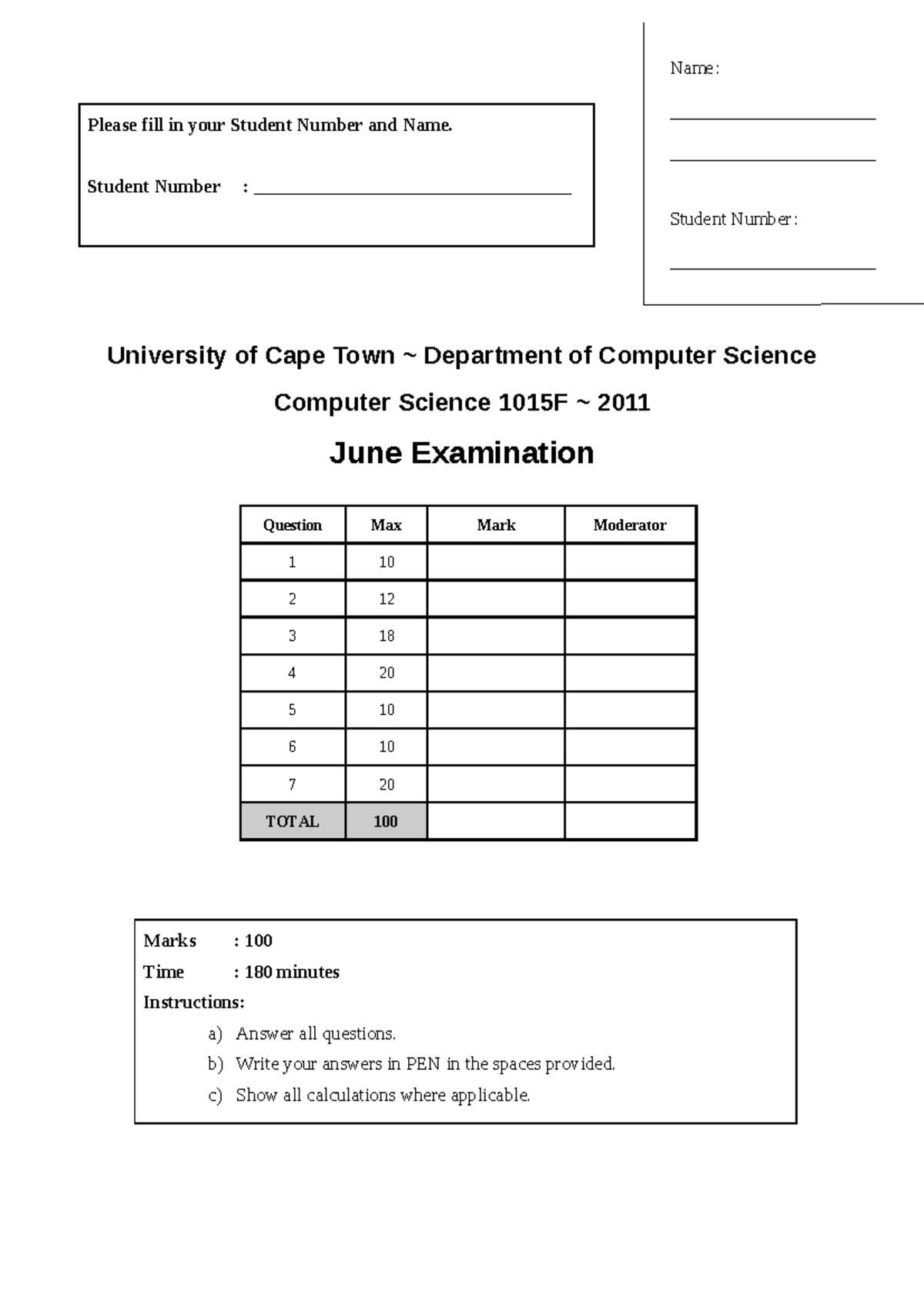 Csc1015f 2011 exam june - University of Cape Town ~ Department of ...