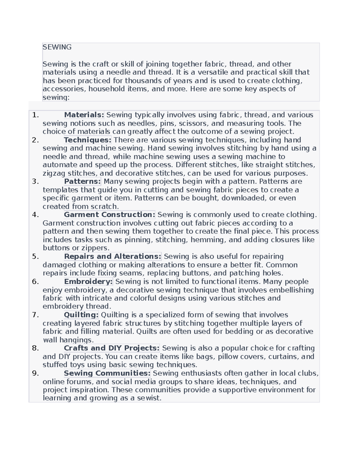 Sewing - fashion design - SEWING Sewing is the craft or skill of ...