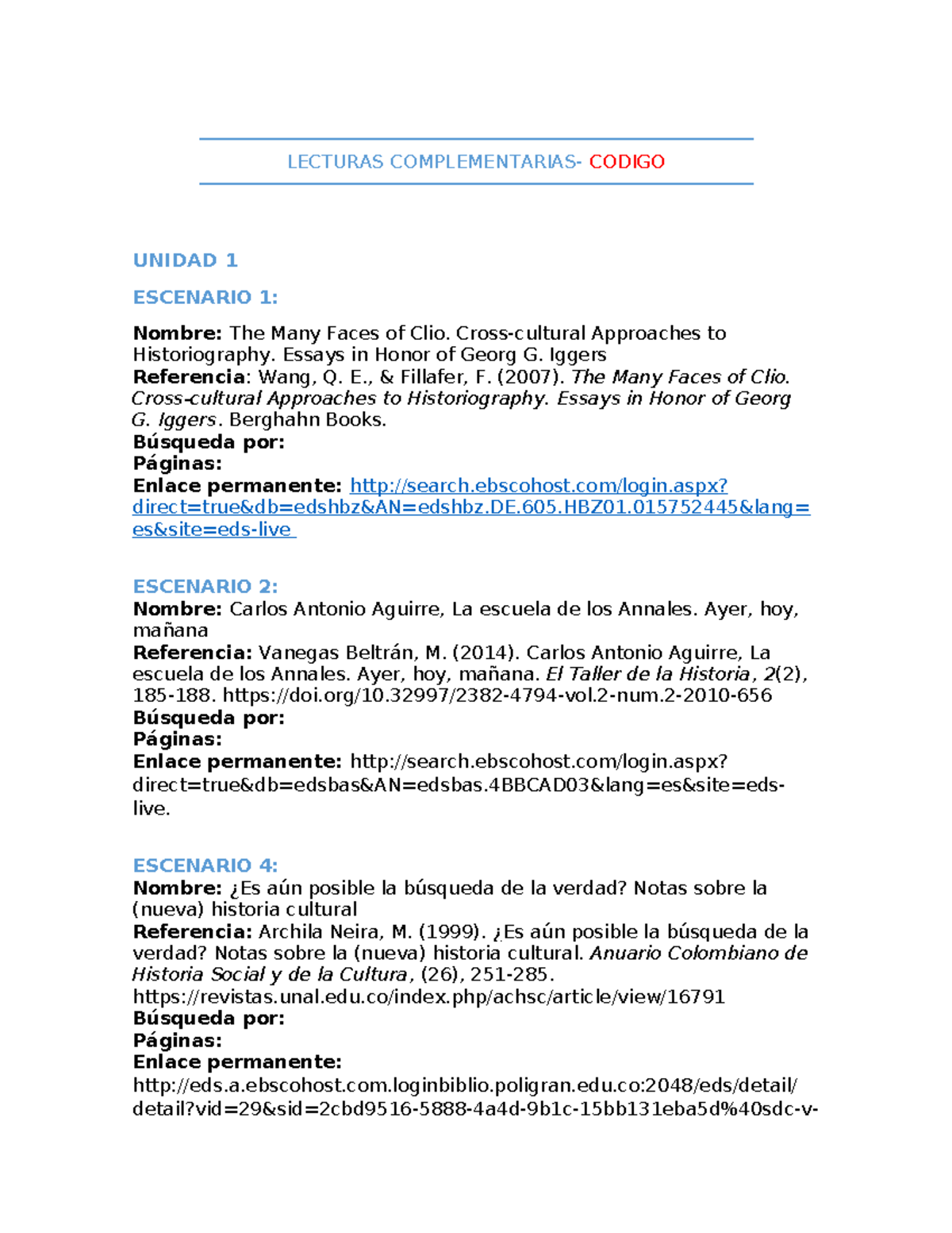 Lecturas complementarias - LECTURAS COMPLEMENTARIAS- CODIGO UNIDAD 1 ...