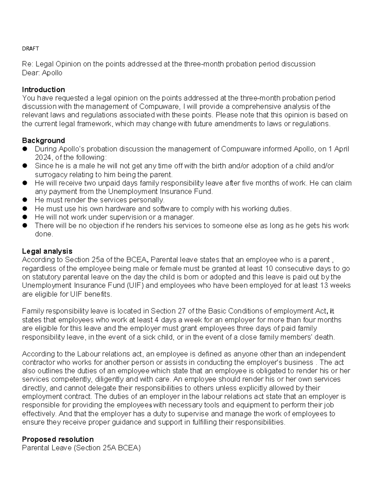 Draft OF Legal Opinion ( Apollo) - DRAFT Re: Legal Opinion on the ...