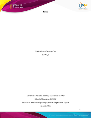 Ingles A2 task 2 English is easy and fun - INGLES A CÓDIGO: 900002A Nombre de la Unidad Unit1 ...