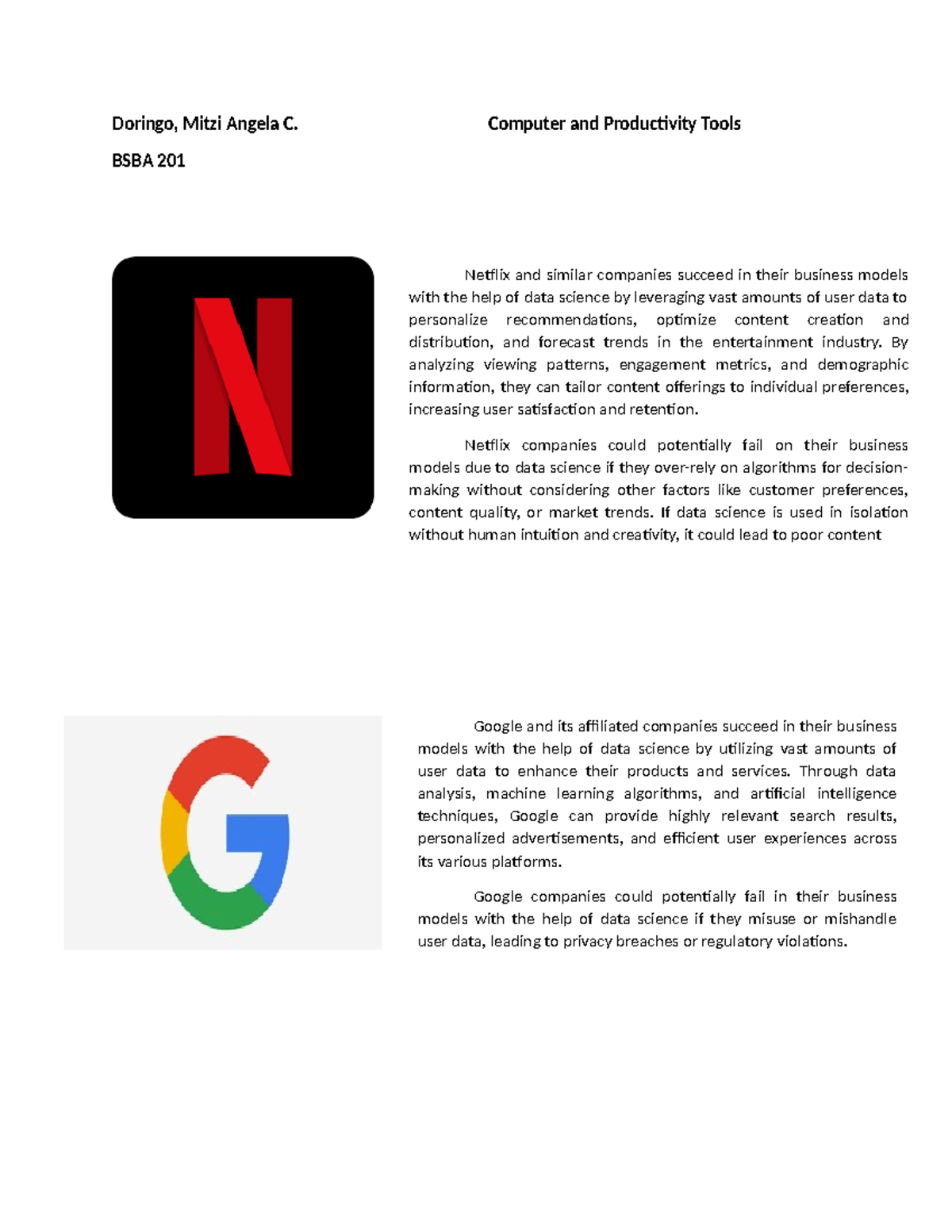 Doringo BSBA 201 - assignment - Doringo, Mitzi Angela C. Computer and ...