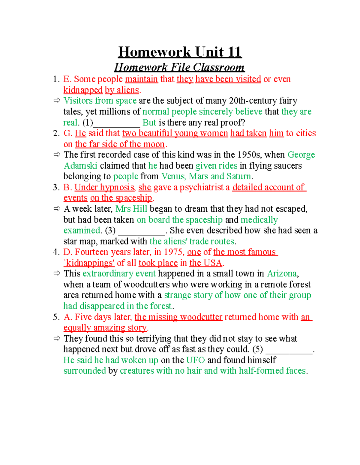 Homework Unit 11 - reading 2 - Homework Unit 11 Homework File Classroom ...