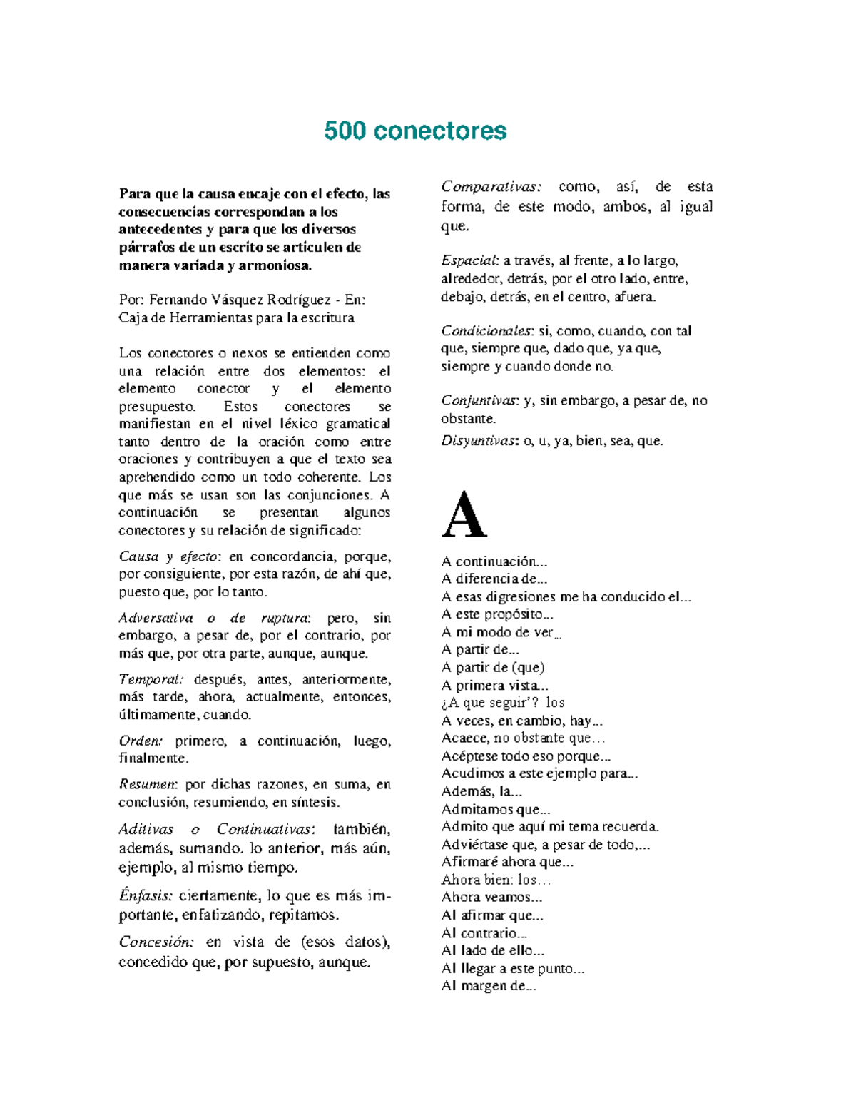Conectores lógicos - Apuntes de clase para conectar párrafos. - 500 ...