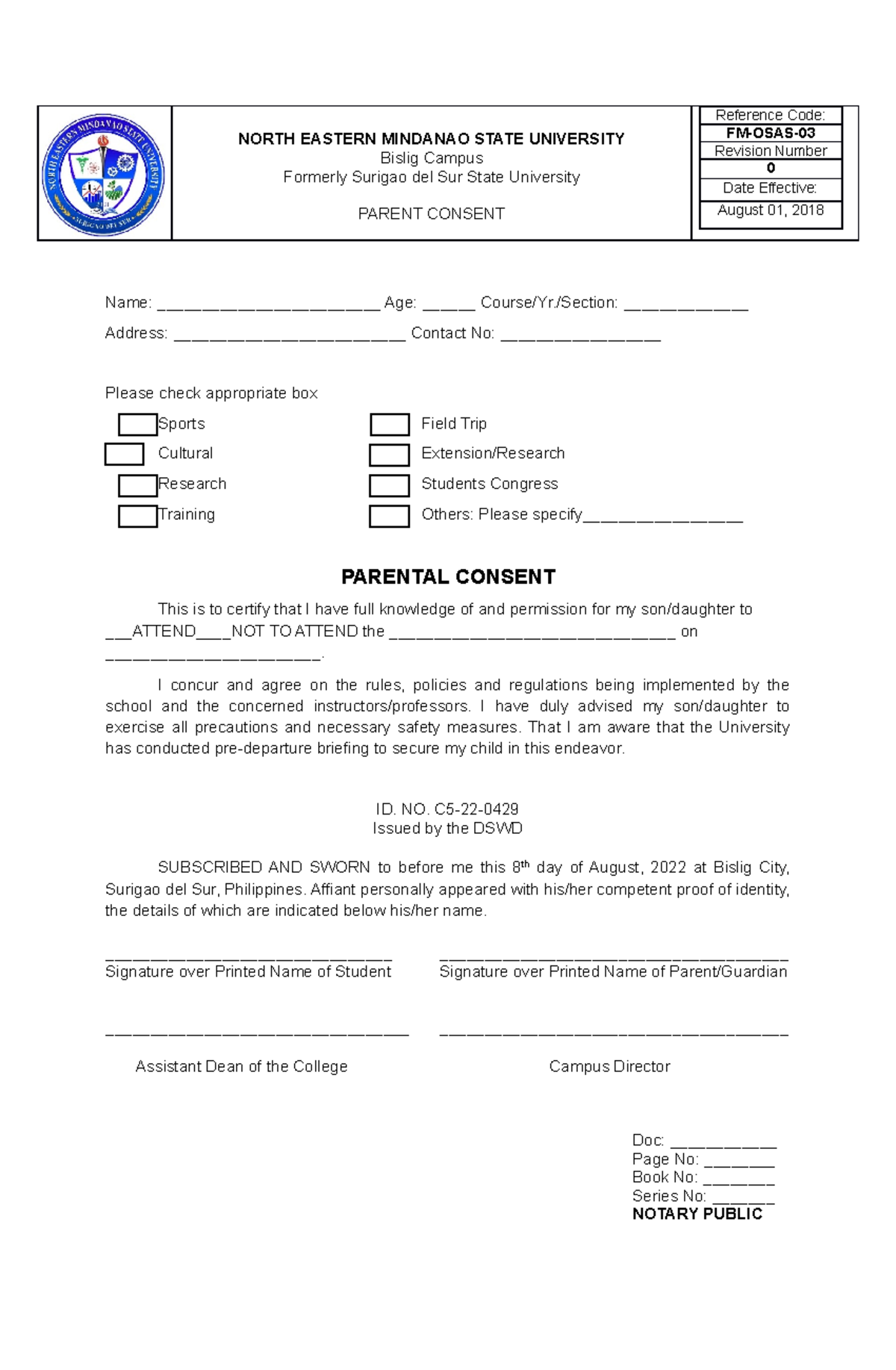 Parental Consent FORM Auto Recovered NORTH EASTERN MINDANAO STATE UNIVERSITY Bislig Campus parental-consent-form-auto-recovered-north-eastern-mindanao-state-university-bislig-campus