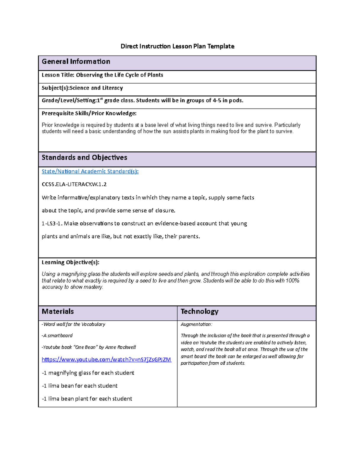Laura Tullar D164 task 2 - Direct Instruction Lesson Plan Template General Information Lesson ...