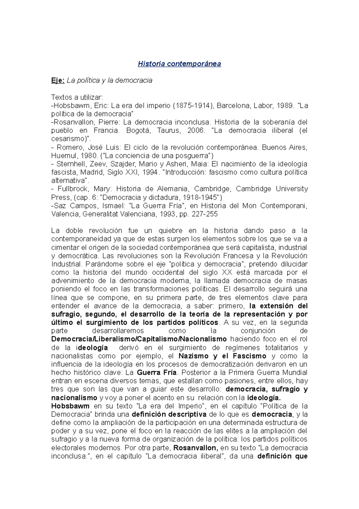 Lección oral - Historia contemporánea Eje: La política y la democracia ...