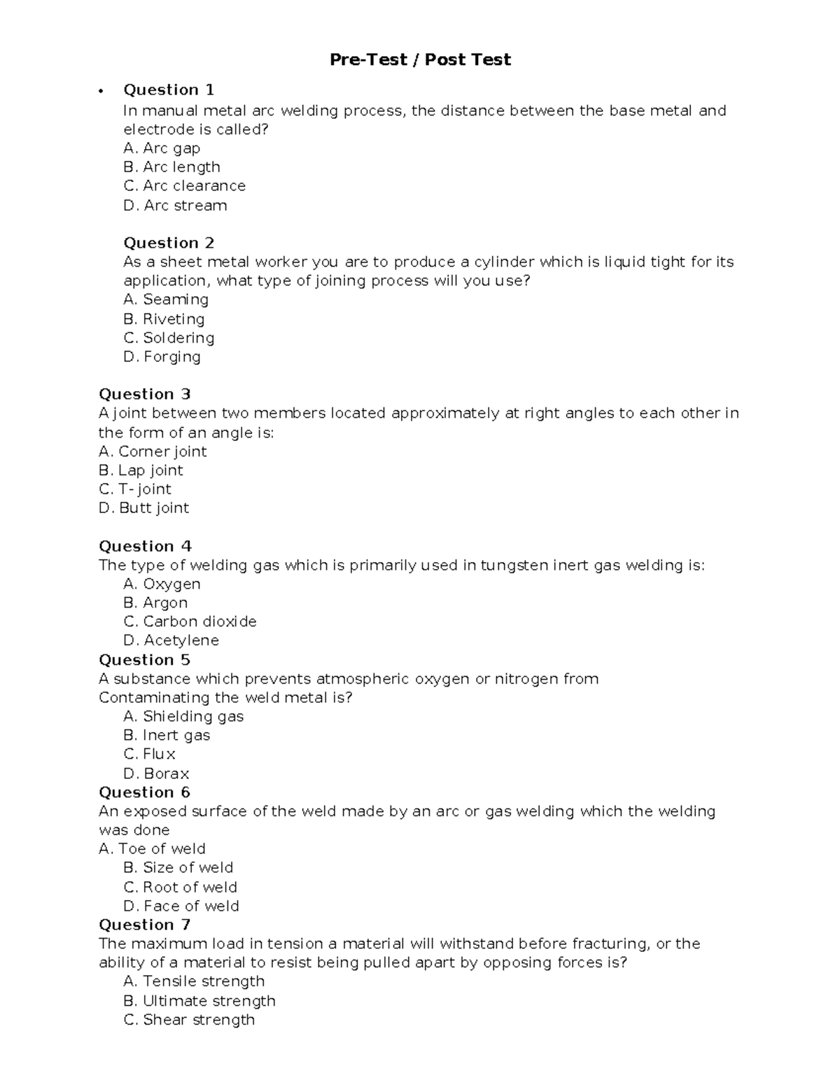 1Pretest - For teaching methodology - Pre-Test / Post Test Question 1 ...