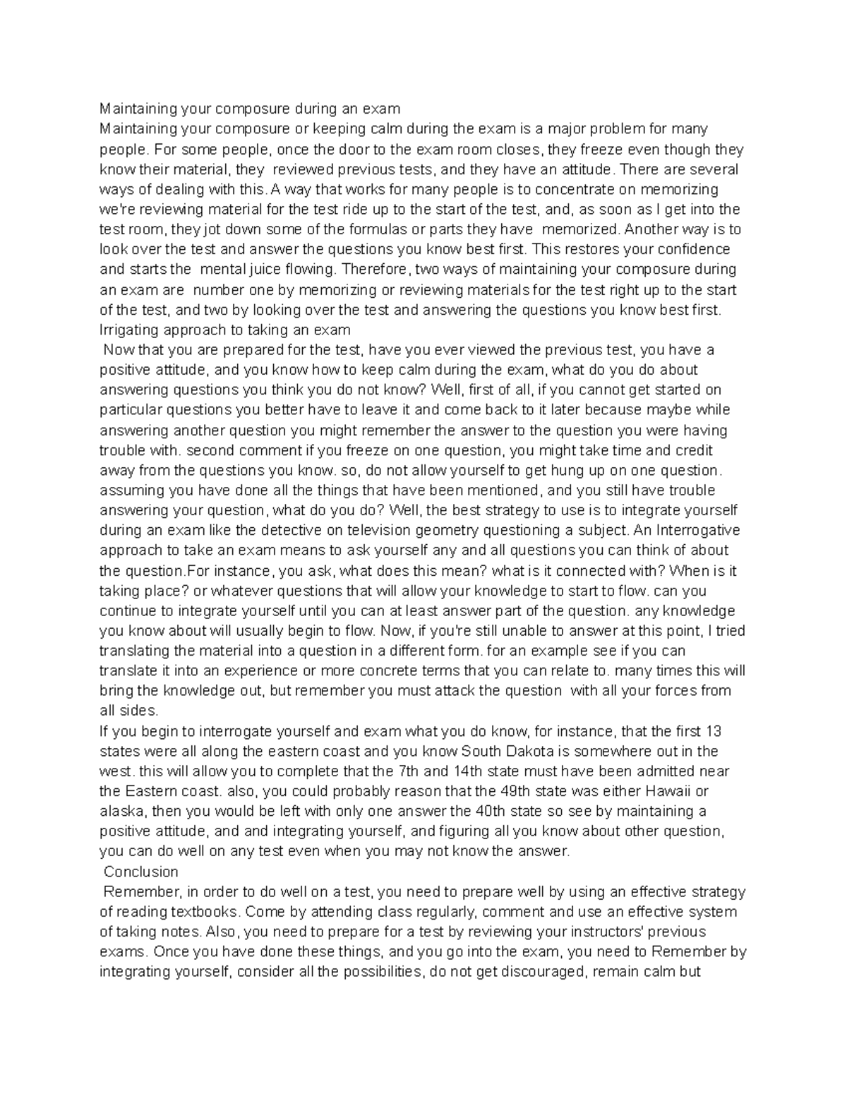 Maintaining your composure during an exam - Maintaining your composure ...