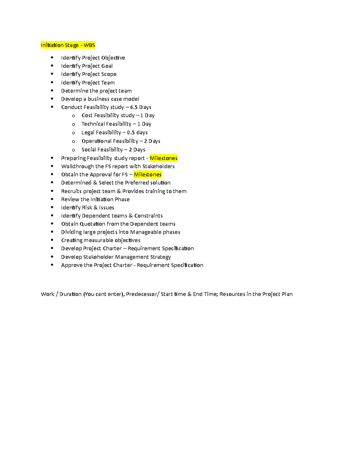 Sample Project WBS - Initiation Stage - WBS Identify Project Objective ...