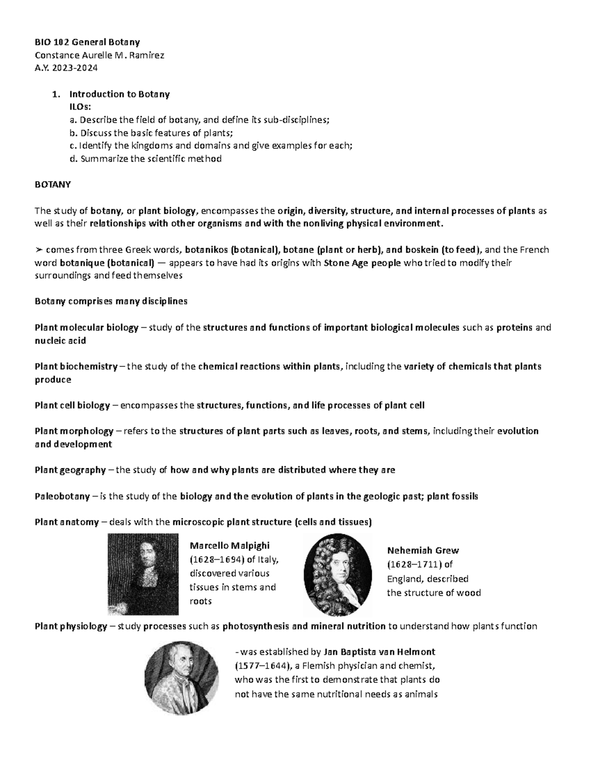 Intro to Botany - BIO 102 General Botany Constance Aurelle M. Ramirez A ...