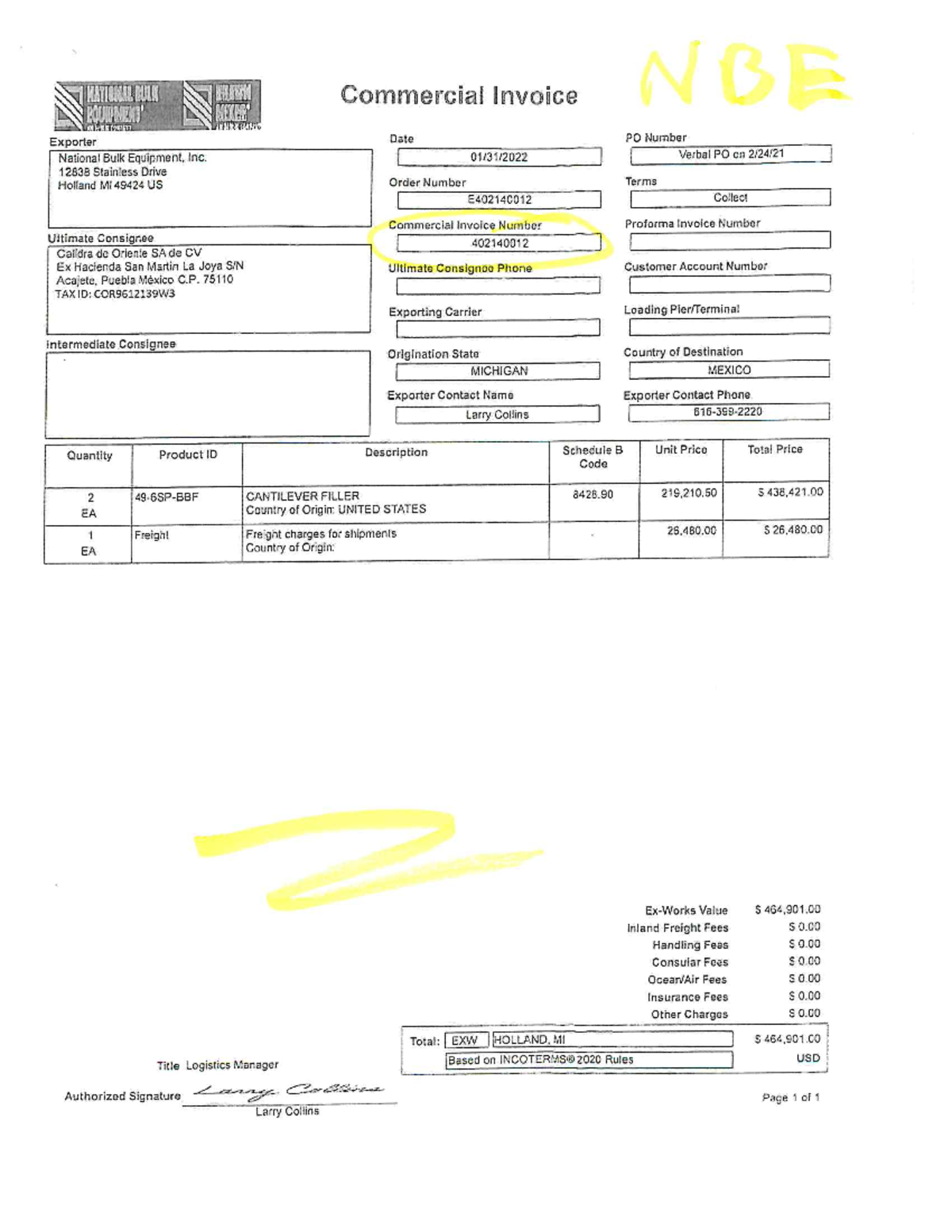 NBE- Folio 402140012 - es una tarea - NATIONAL Commercial Invoice NBE ...
