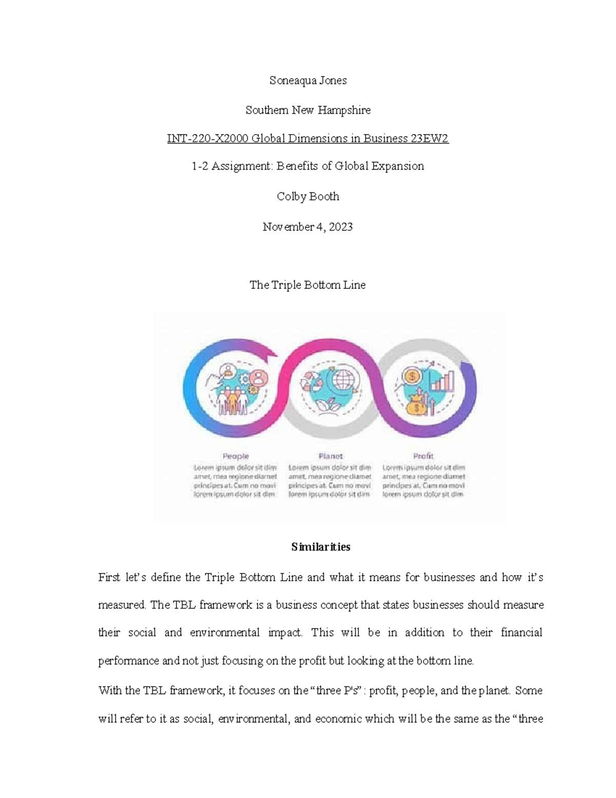 1 3 Assignment Triple Bottom Line - Soneaqua Jones Southern New ...