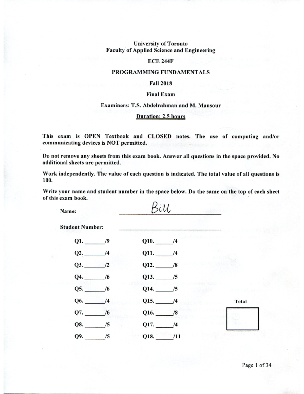Ece244h1 2018 9 631575920575 Ece244 Final 18 Ece244f Studocu