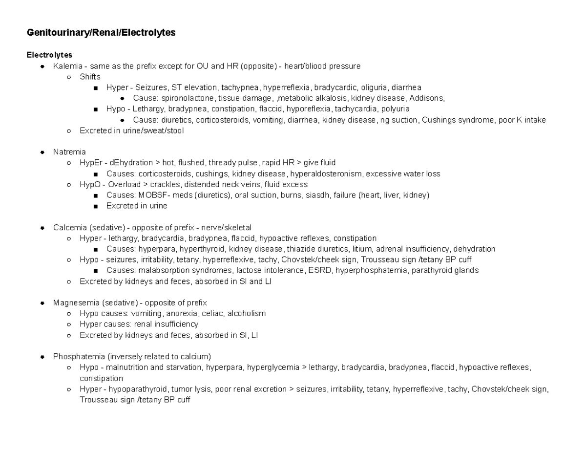 Genitourinary Renal Electrolytes - Genitourinary/Renal/Electrolytes ...