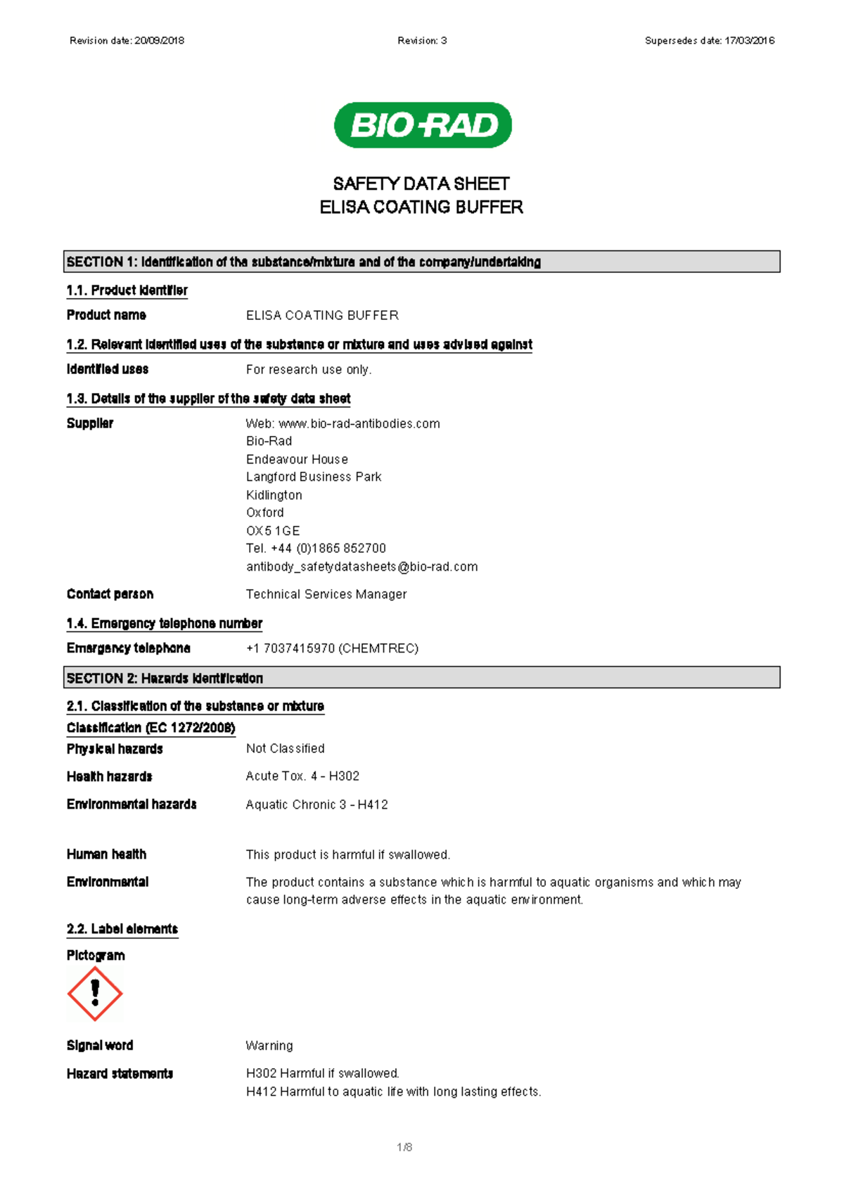 MSDS Elisa Coating Buffer - SAFETY DATA SHEET ELISA COATING BUFFER ...