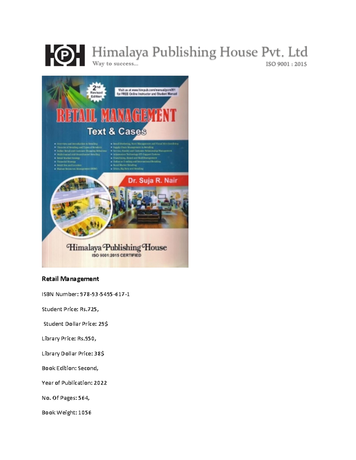 Retail Management-2nd Revised Ed - Retail Management ISBN Number: 978 ...