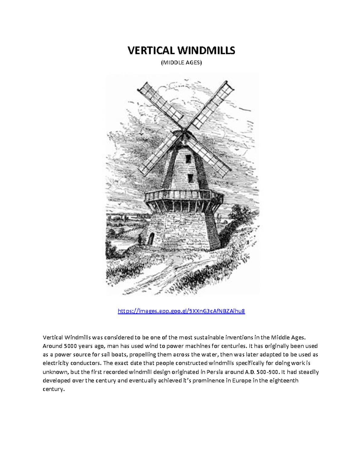 Echon GED104 - IPM1 - Lecture notes 6 - VERTICAL WINDMILLS (MIDDLE AGES ...